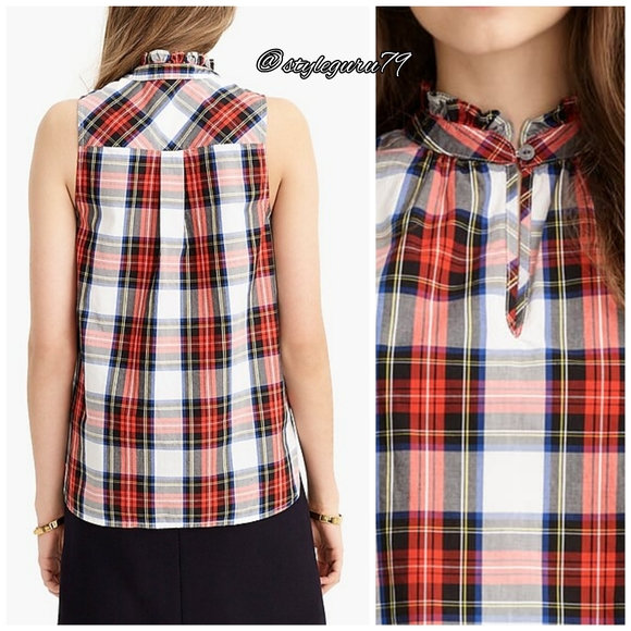 J. Crew | Tops | Nwt J Crew Tartan Plaid Ruffled Neck Poplin Top | Poshmark